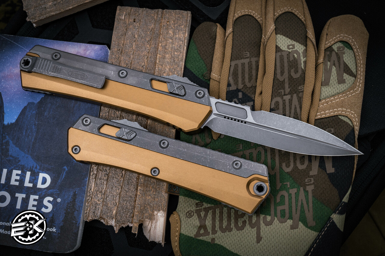 Microtech Glykon Otf Automatic Knife Tan Aluminumtitanium 375