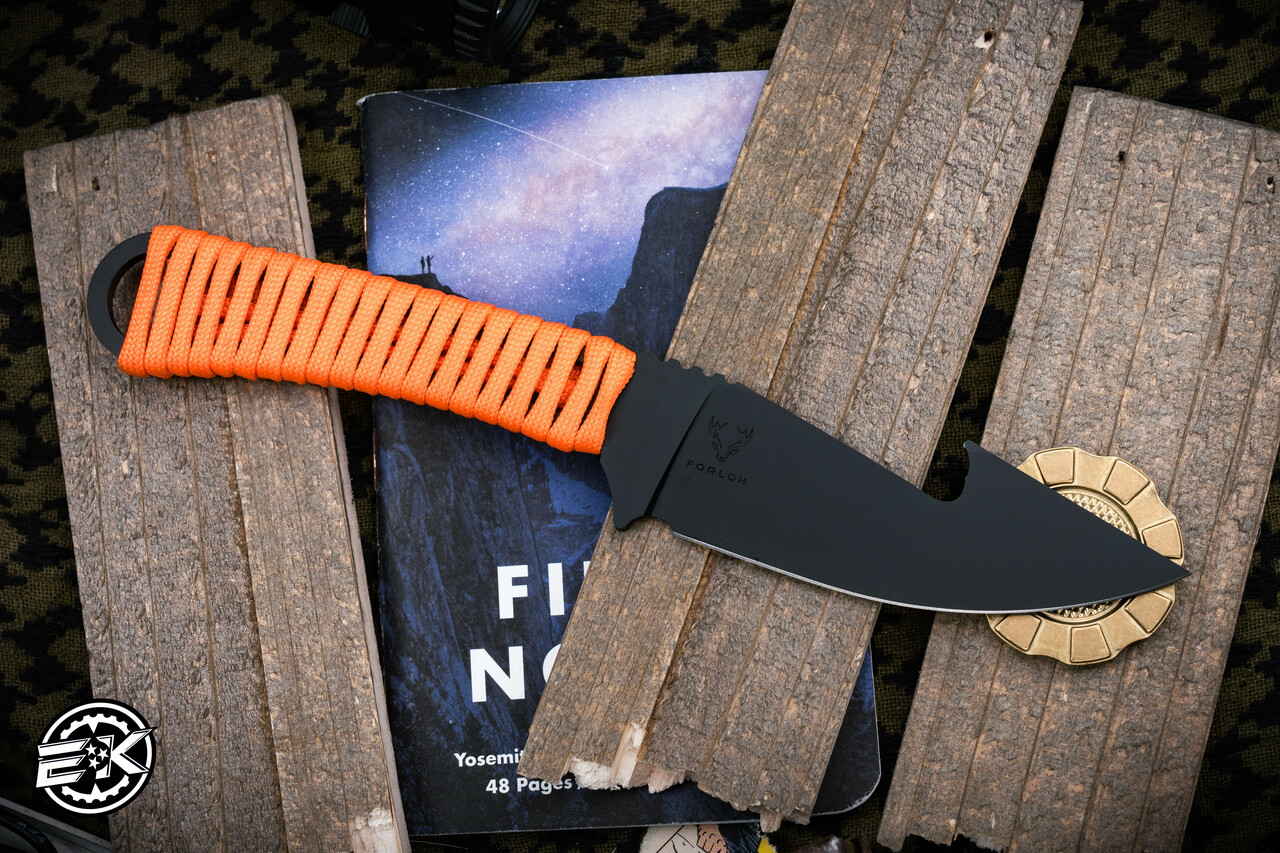 Toor Knives/Forloh Merlin Gut Hook Fixed Blade Knife Orange Paracord 3. ...