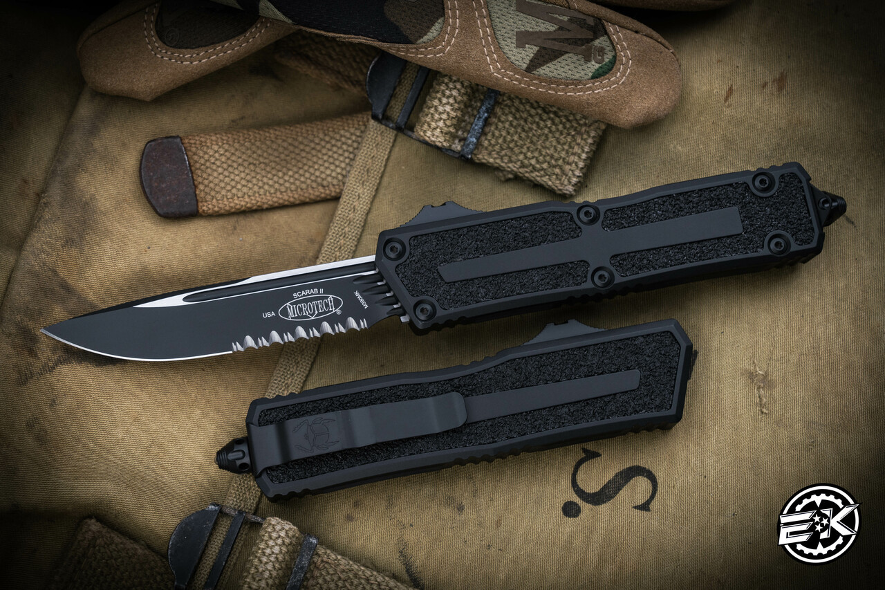 Microtech Scarab II Gen III OTF Automatic Knife 4" Drop Point Serrated ...