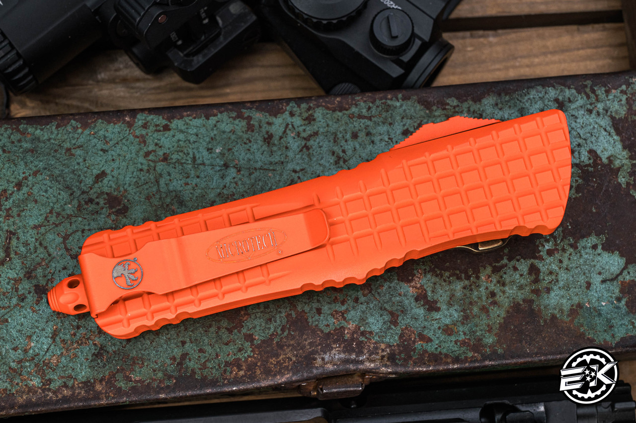 Preowned-Microtech Combat Troodon Rescue OTF Knife Orange Frag 3.8 ...