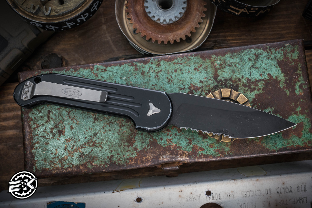 Preowned Microtech Ludt Automatic Folding Knife Black 34 Serrated 135 2