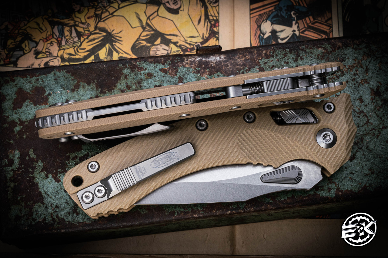 Microtech Amphibian Ram Lok Folding Knife Fluted Tan G10 39 Stonewash