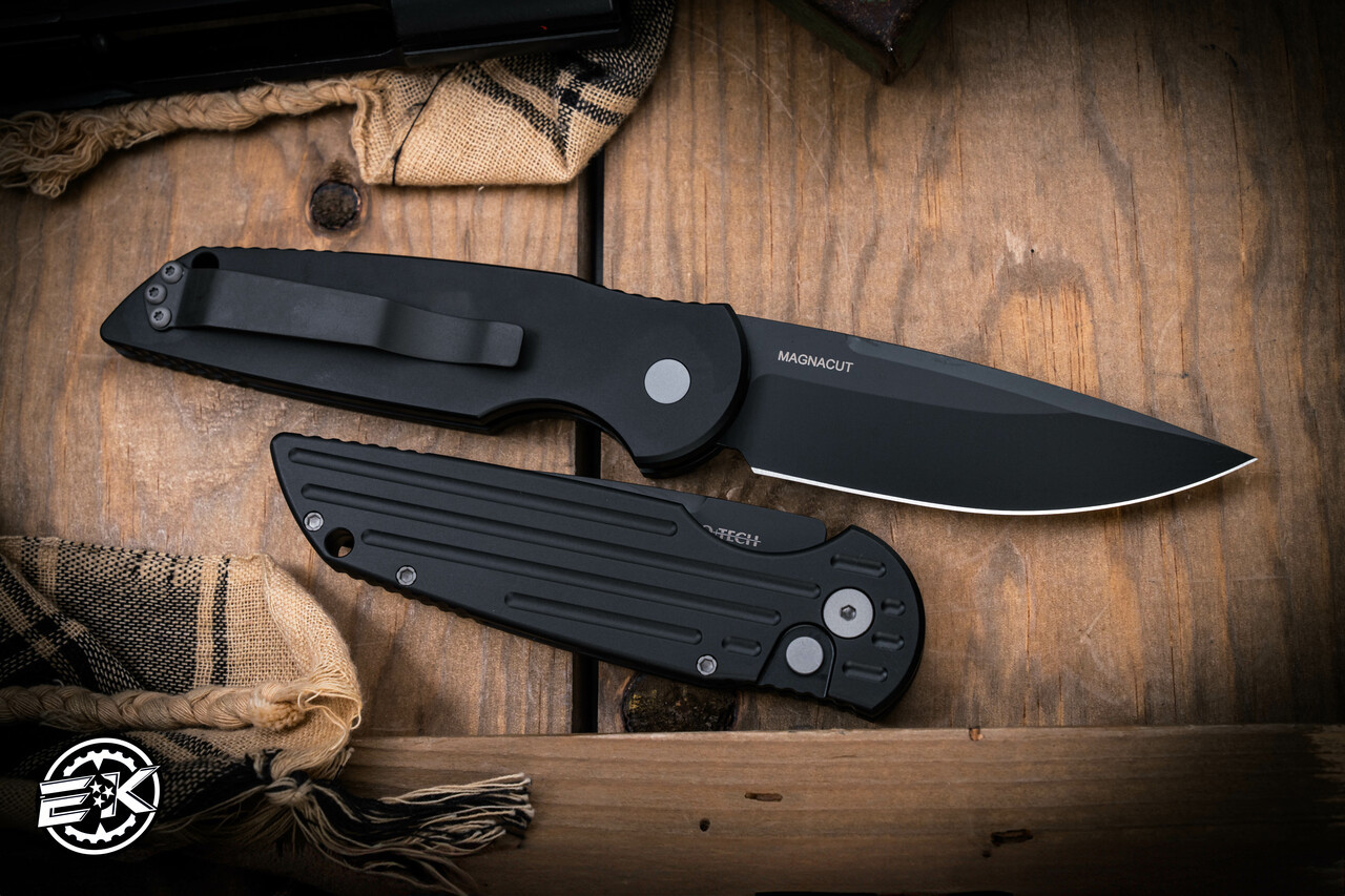 Protech Tr 3 Automatic Knife Grooved Aluminum 35 Clip Point Black Btmc