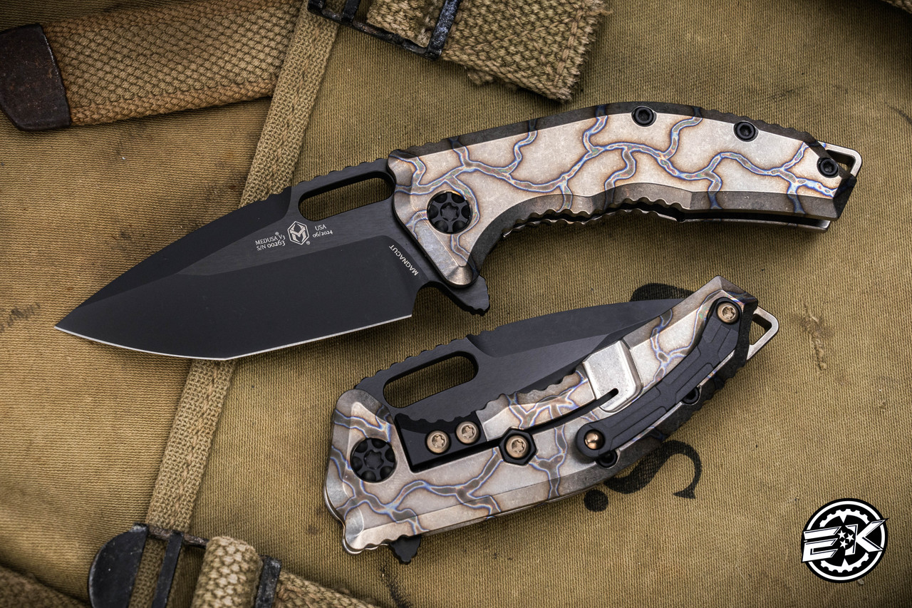 Heretic Knives Medusa Manual Folding Knife Flamed Titanium 325