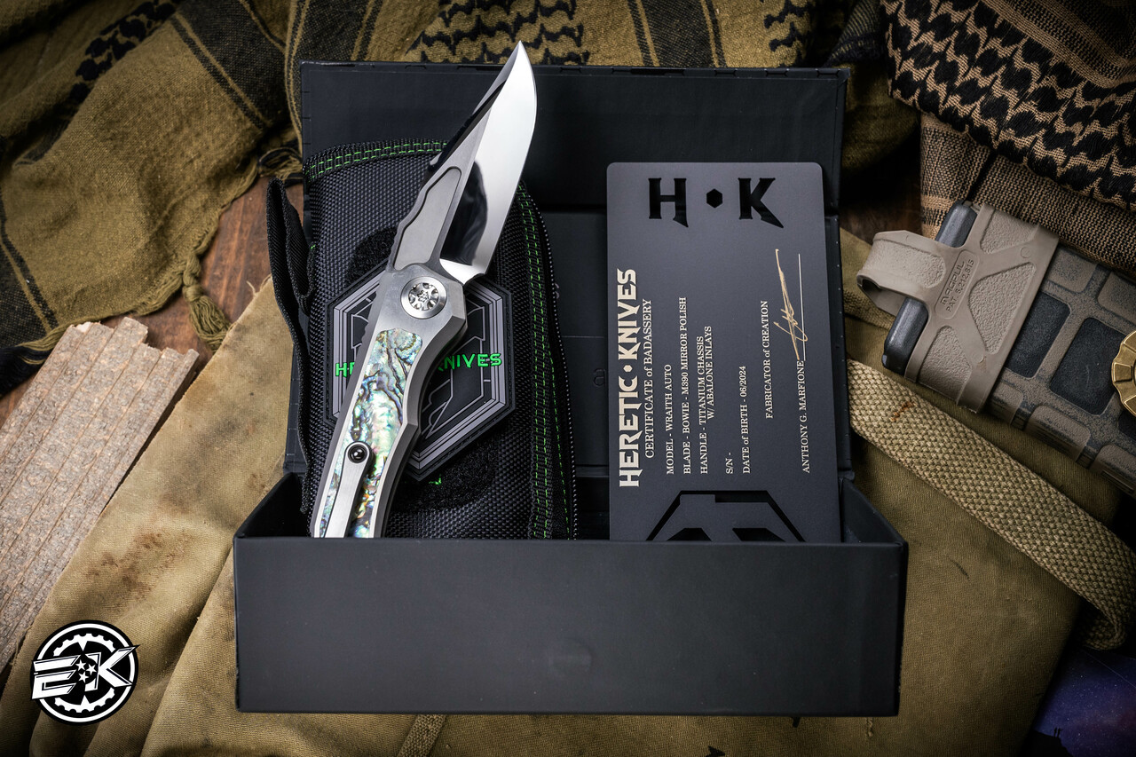 Heretic Knives Custom Wraith Auto V4 Titanium Abalone Inlays 36