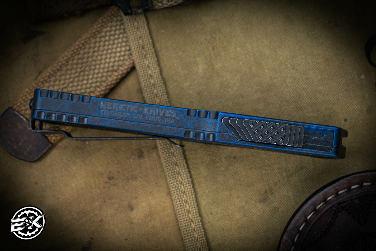 Preowned Heretic Knives Colossus Breakthrough Blue Otf Knife
