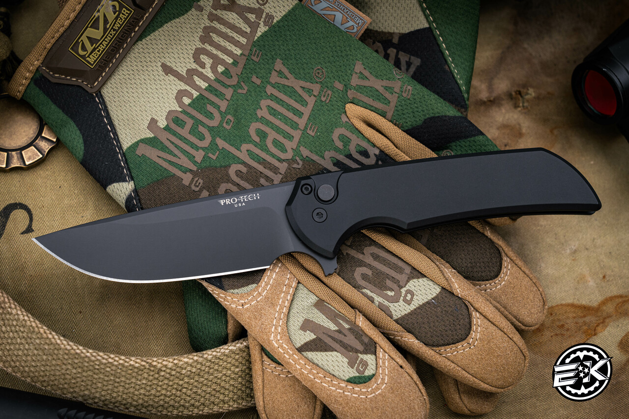 Protech Mordax Manual Flipper Button Lock Knife Black 375 Dlc