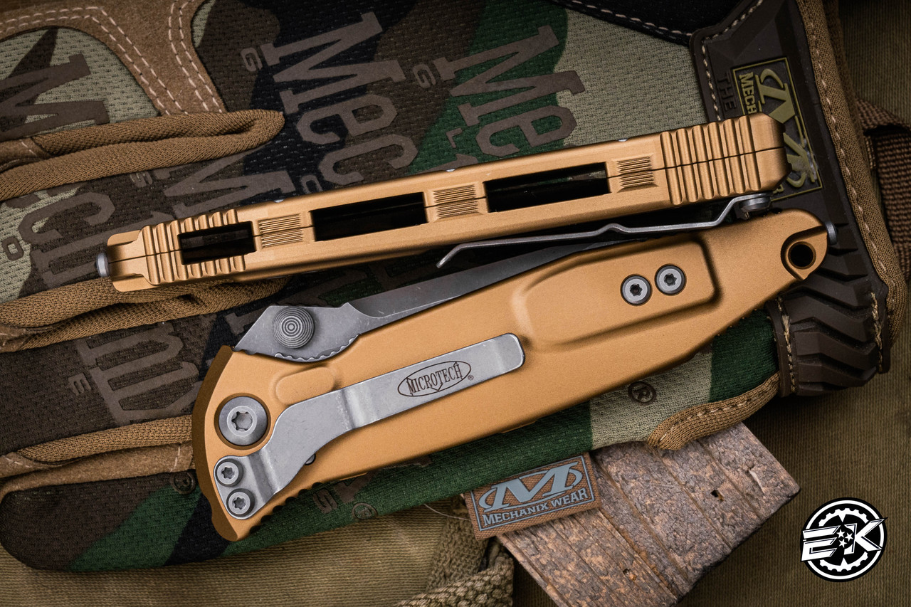 Microtech Socom Elite Tan Manual Folding Knife 4 Clip Point