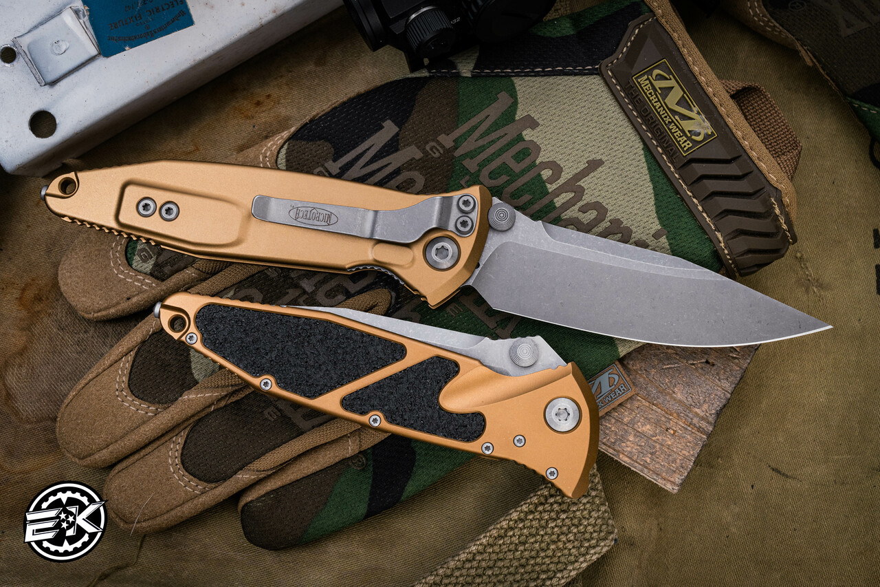 Microtech Socom Elite Tan Manual Folding Knife 4 Clip Point