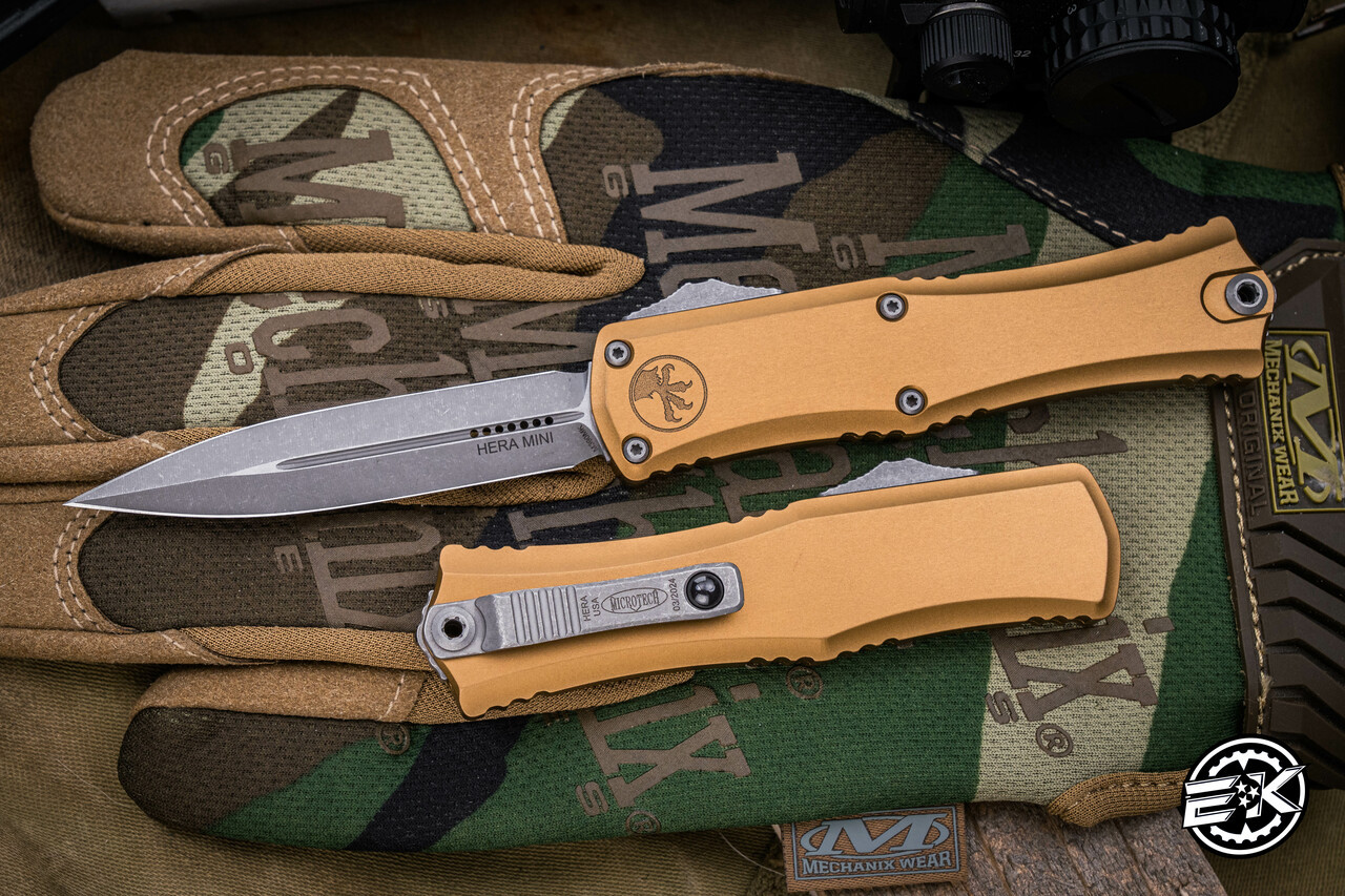 Microtech Hera II Mini OTF Automatic Knife Tan 3" Dagger Apocalyptic ...