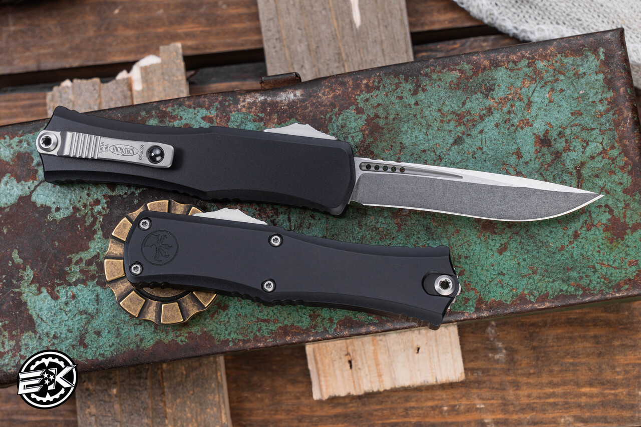 Microtech Hera II Mini OTF Automatic Knife 3" Recurve Stonewash 1705M-10