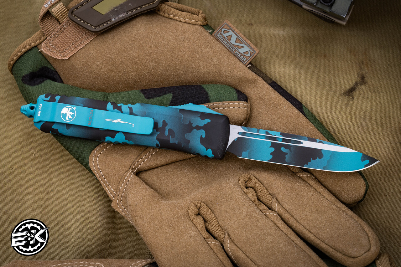 #3 Microtech UTX-85 Turquoise Camo OTF Automatic Knife 3" Drop Point ...