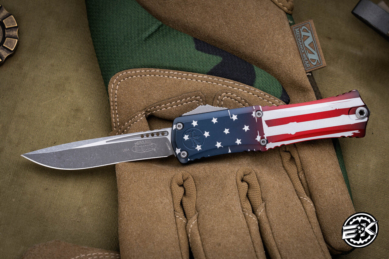 #2 Microtech Hera II Mini OTF Knife American Flag 3" Recurve ...