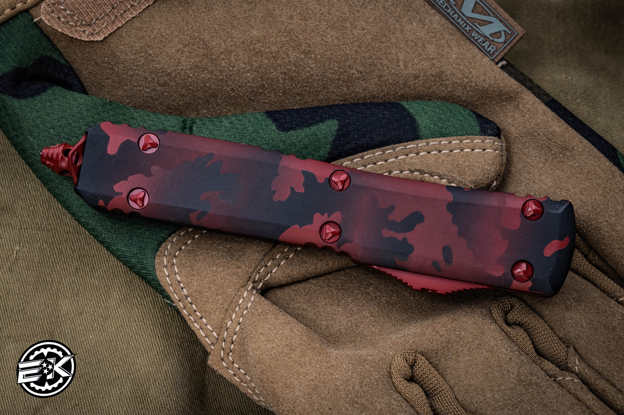 #2 Microtech Ultratech Red Camo Cerakote OTF Automatic Knife 3.4" Tanto ...
