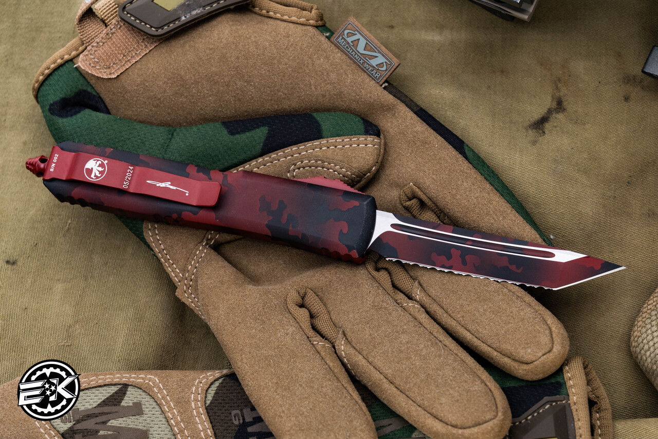 #2 Microtech Ultratech Red Camo Cerakote OTF Automatic Knife 3.4" Tanto ...
