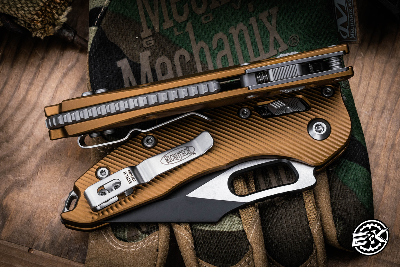 Microtechborka Blades Stitch Ram Lok Manual Folder Tan Fluted Aluminum