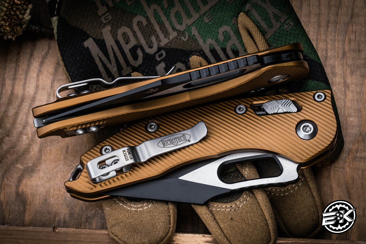 Microtechborka Blades Stitch Ram Lok Manual Folder Tan Fluted Aluminum