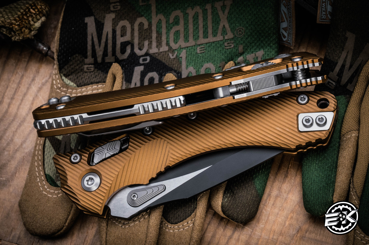 Microtech Amphibian Ram Lok Folding Knife Fluted Aluminum Tan 39