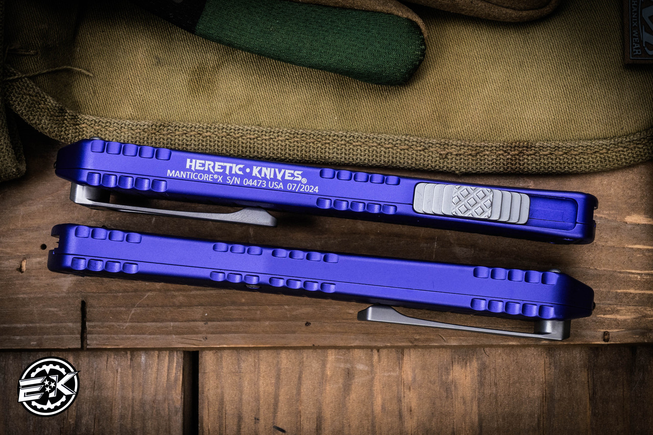 Heretic Knives Manticore X Otf Knife Purple Grenade Grip 375 Bowie