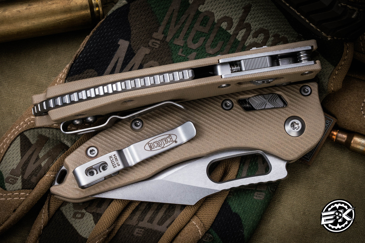 Microtechborka Blades Stitch Ram Lok Fluted Tan G10 Manual Folding