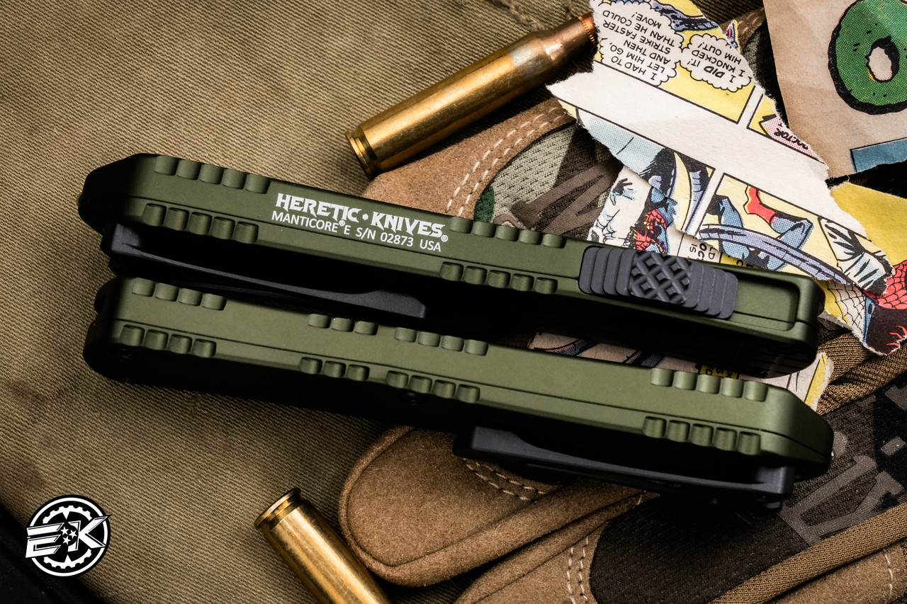 Heretic Knives Manticore E Green Grenade Grip Otf Automatic Knife 32