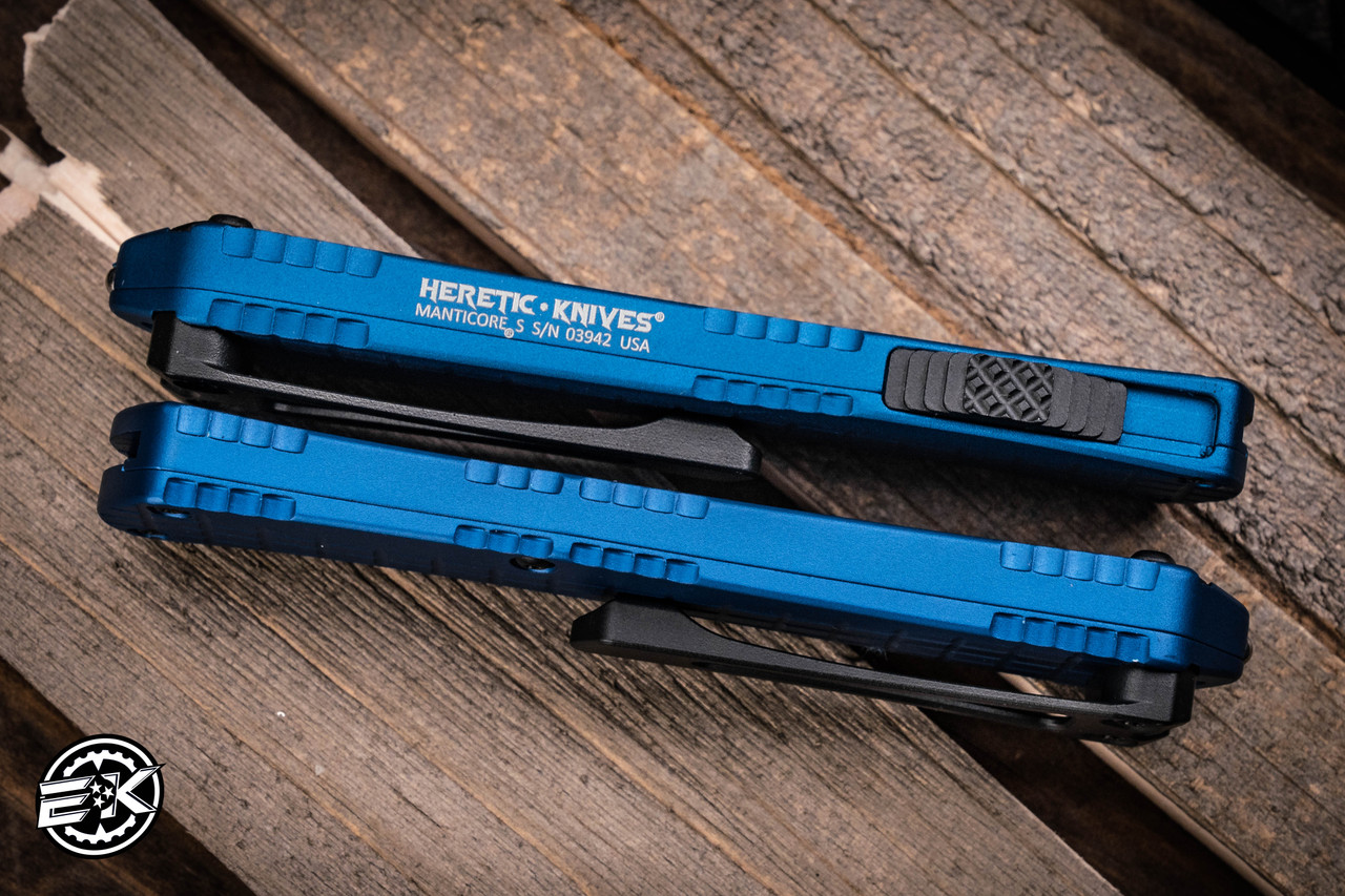 Heretic Knives Manticore S Blue Grenade Grip Otf Knife 26 Black H024