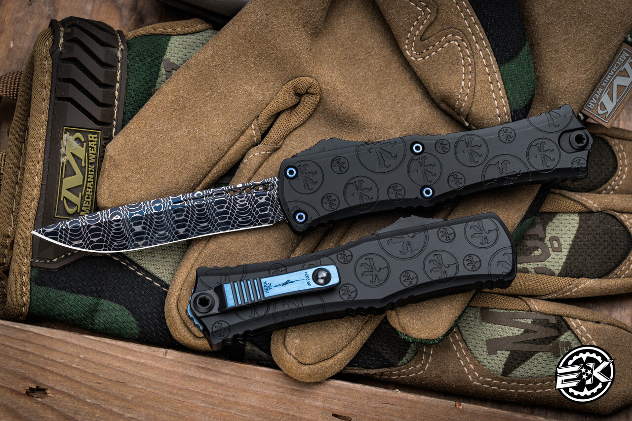 Microtech Hera II Mini OTF Claw Burst Engraved 3" Recurve Blue ...