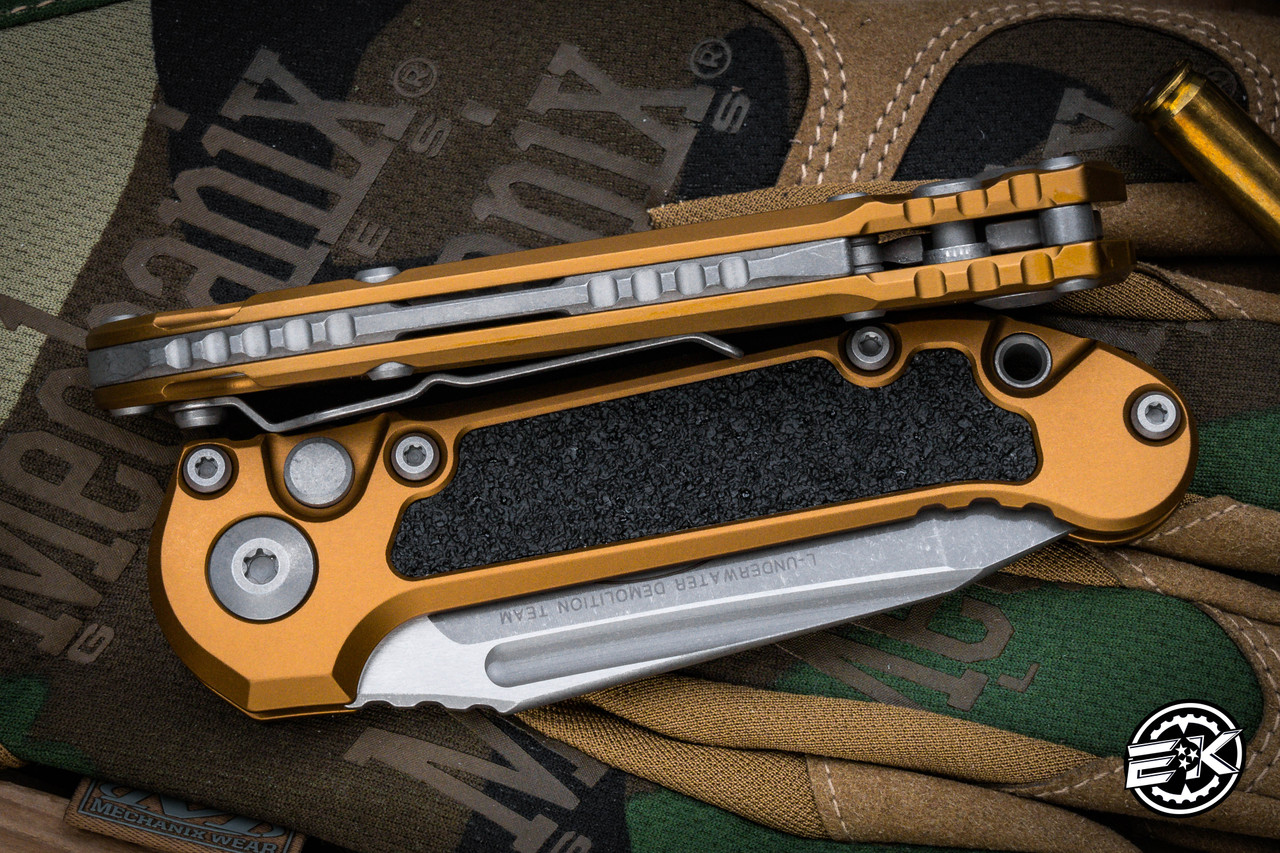 Microtech Ludt Automatic Folding Knife Tan Aluminum 34 Tanto