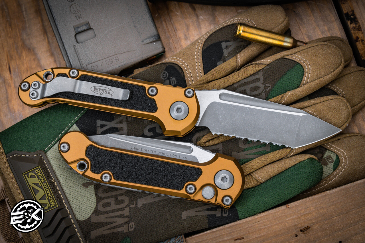 Microtech Ludt Automatic Folding Knife Tan Aluminum 34 Tanto