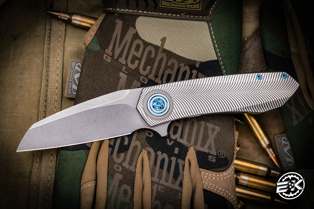 Skiff Blades Asylum Titanium Blasted Milled Framelock Ice Blue Accents ...