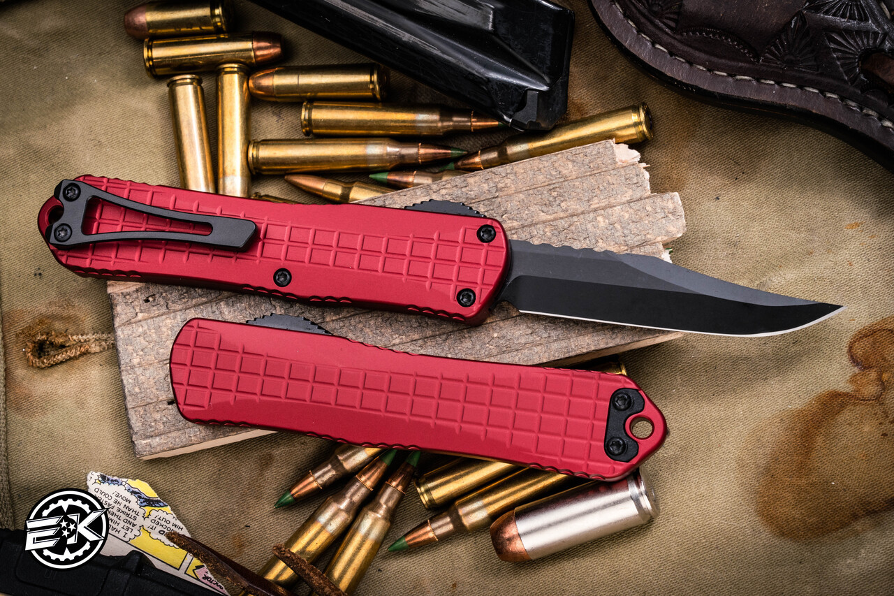Heretic Knives Manticore E Red Grenade Grip OTF Knife 3" DLC Bowie H026BF-6A-RED