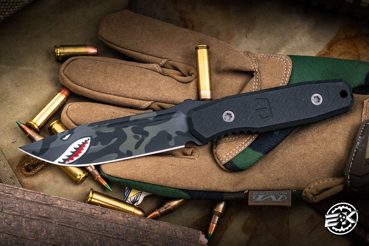 Blackside Customs Plan B Fixed Blade Knife Black G10 4" Flying Tiger Camo