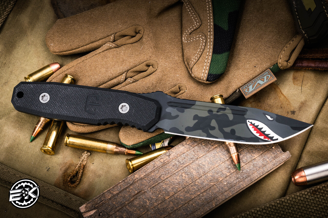 Blackside Customs Plan B Fixed Blade Knife Black G10 4" Flying Tiger Camo