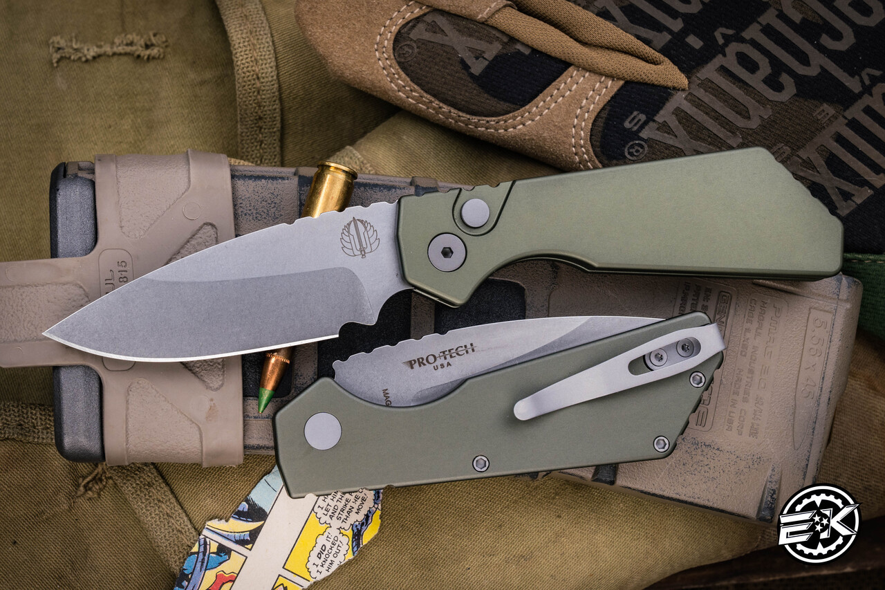 Protech Strider Pt Automatic Folding Knife Green 305 Magnacut