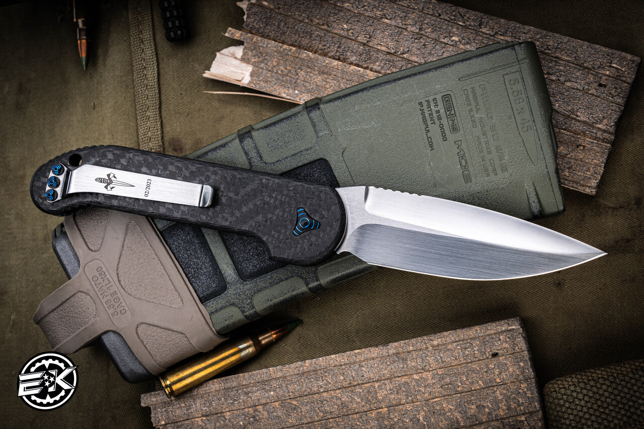Preowned-Marfione Custom LUDT Carbon Fiber Knife Blue Accents 3.4" Hand ...
