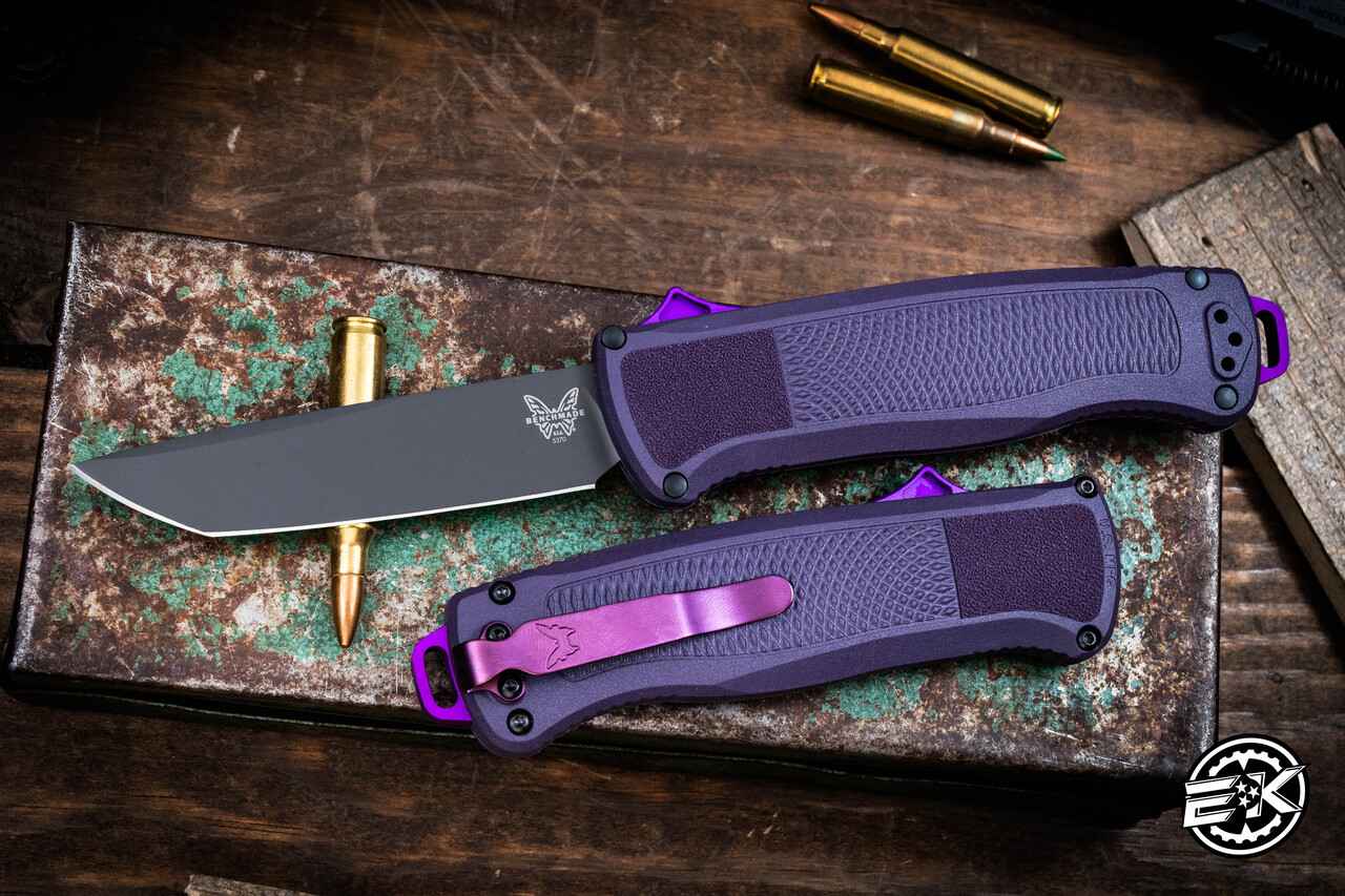Benchmade Shootout OTF Automatic Knife Dark Purple Grivory 3.5" Tanto ...