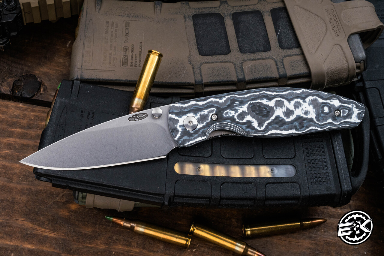 Three Rivers Manufacturing ATOM Folding Knife White Storm Fat Carbon 3. ...