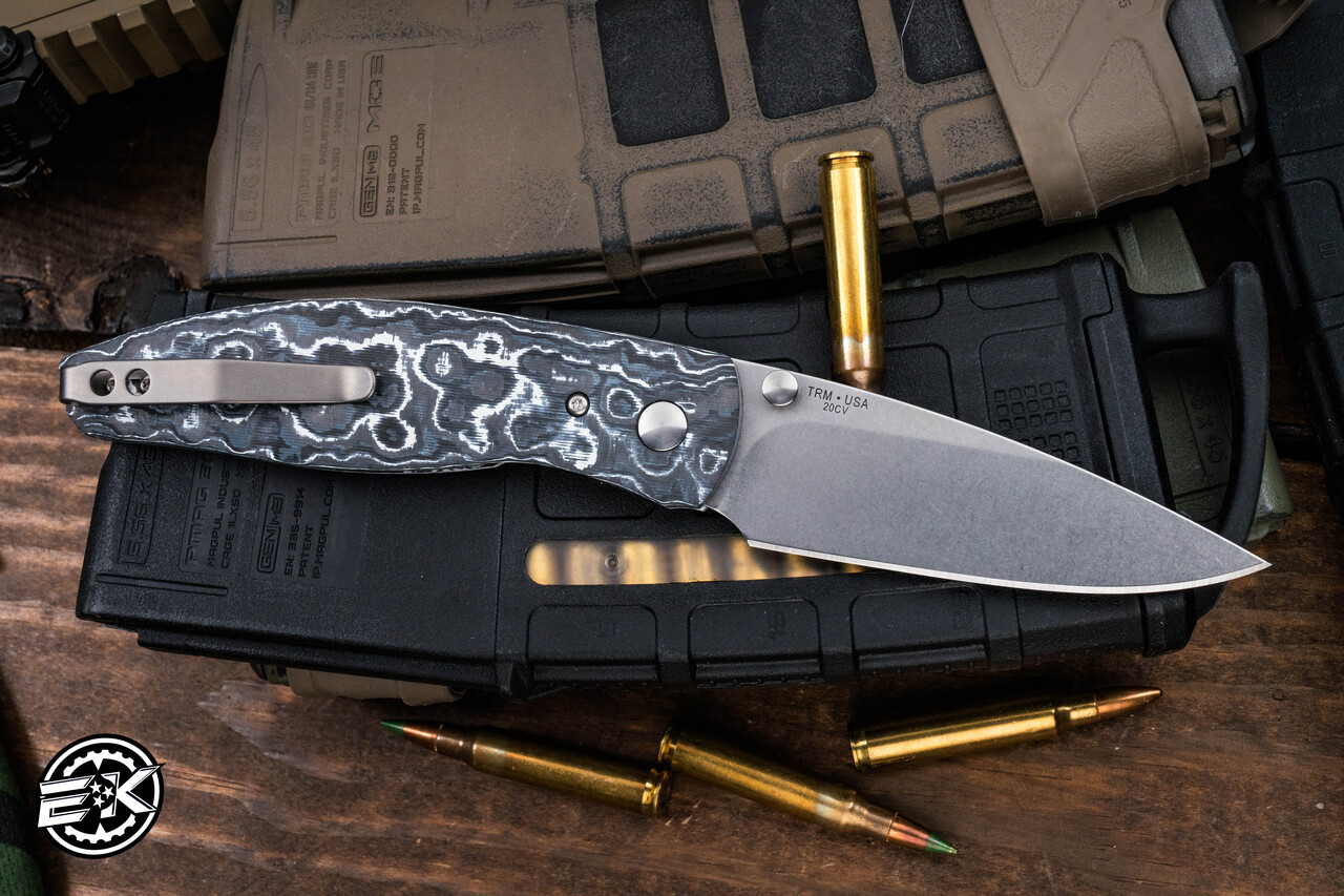 Three Rivers Manufacturing ATOM Folding Knife White Storm Fat Carbon 3. ...