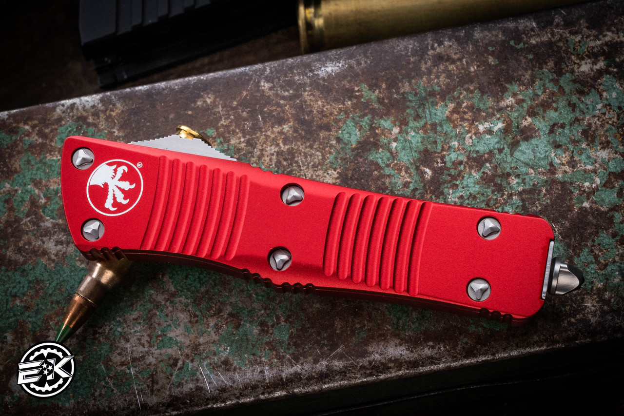 Preowned Microtech Troodon Otf Automatic Knife Red 3 Dagger Satin 138 4rd