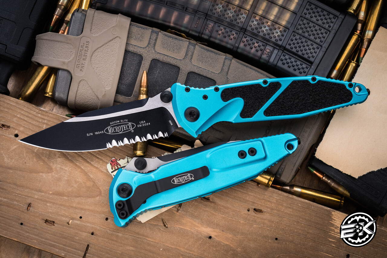 Microtech Socom Elite Manual Folding Knife Turquoise Aluminum 4" Drop ...