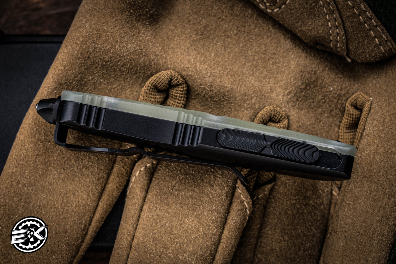 Preowned-Microtech Troodon Mini OTF Automatic Knife Jade Green G10 1.9 ...