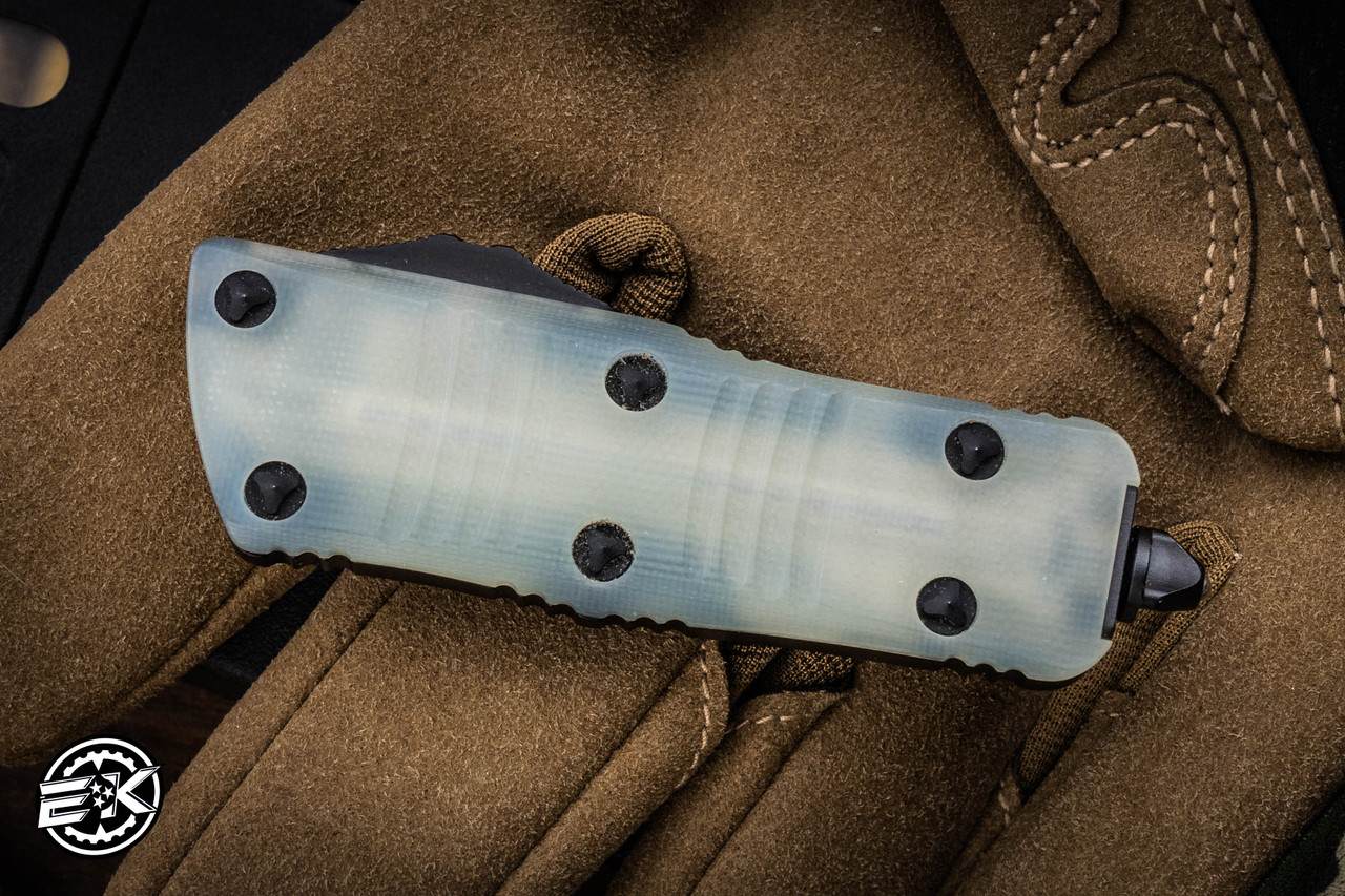 Preowned-Microtech Troodon Mini OTF Automatic Knife Jade Green G10 1.9 ...