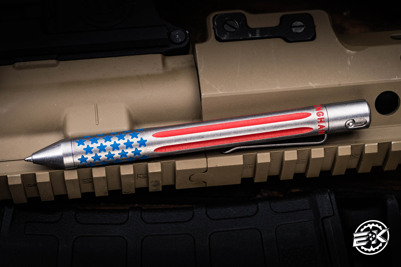 Nottingham Tactical Tibutton Straight Flute Merica Red-Blue Stars Pen ...