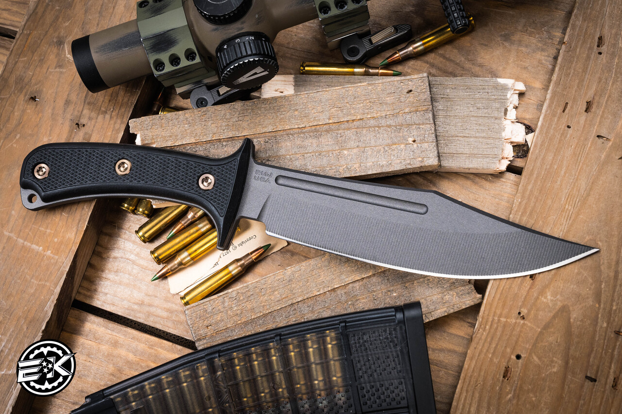 RMJ Tactical Jungle Combat Fixed Blade Knife Black G10 7" Tungsten Gray ...