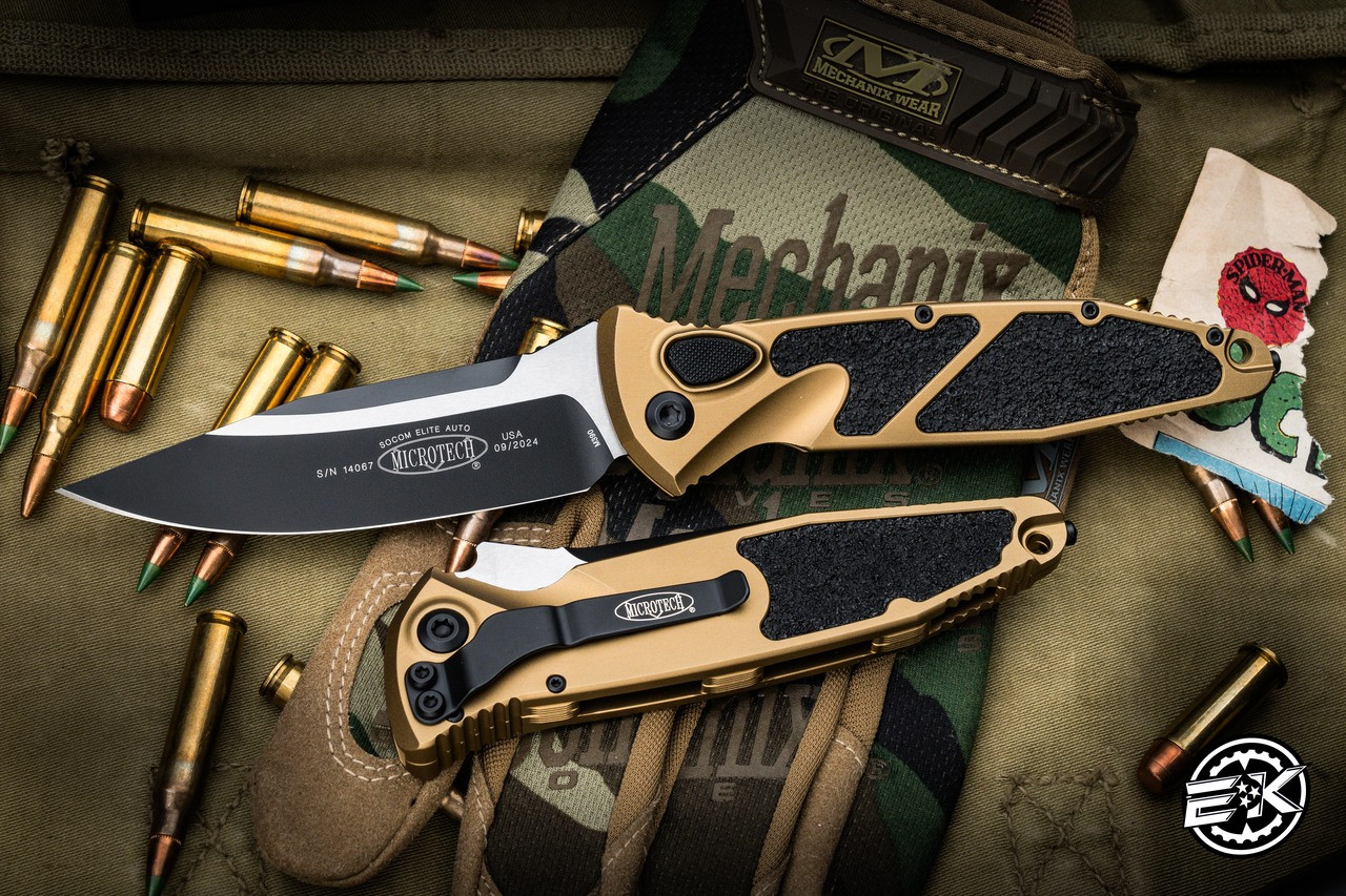 Microtech Socom Elite Automatic Folding Knife Tan 4" M390 Clip Point ...
