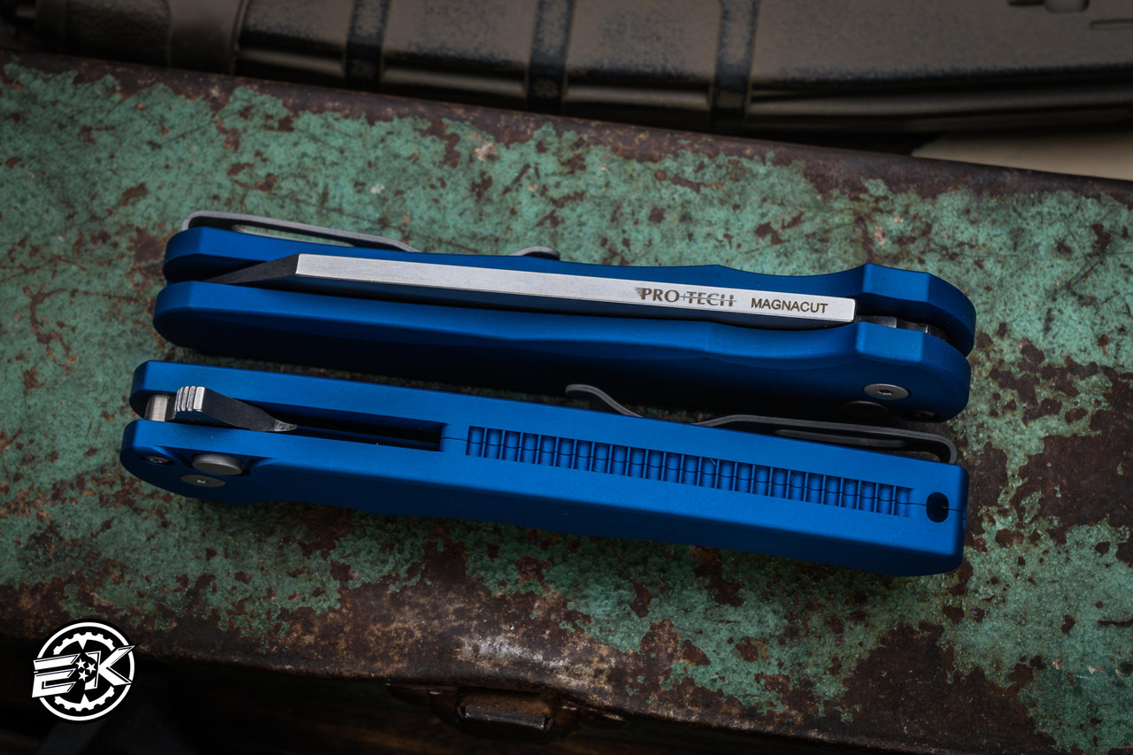 Pro-Tech Malibu Flipper Blue Aluminum 3.5" Magnacut Reverse Tanto ...