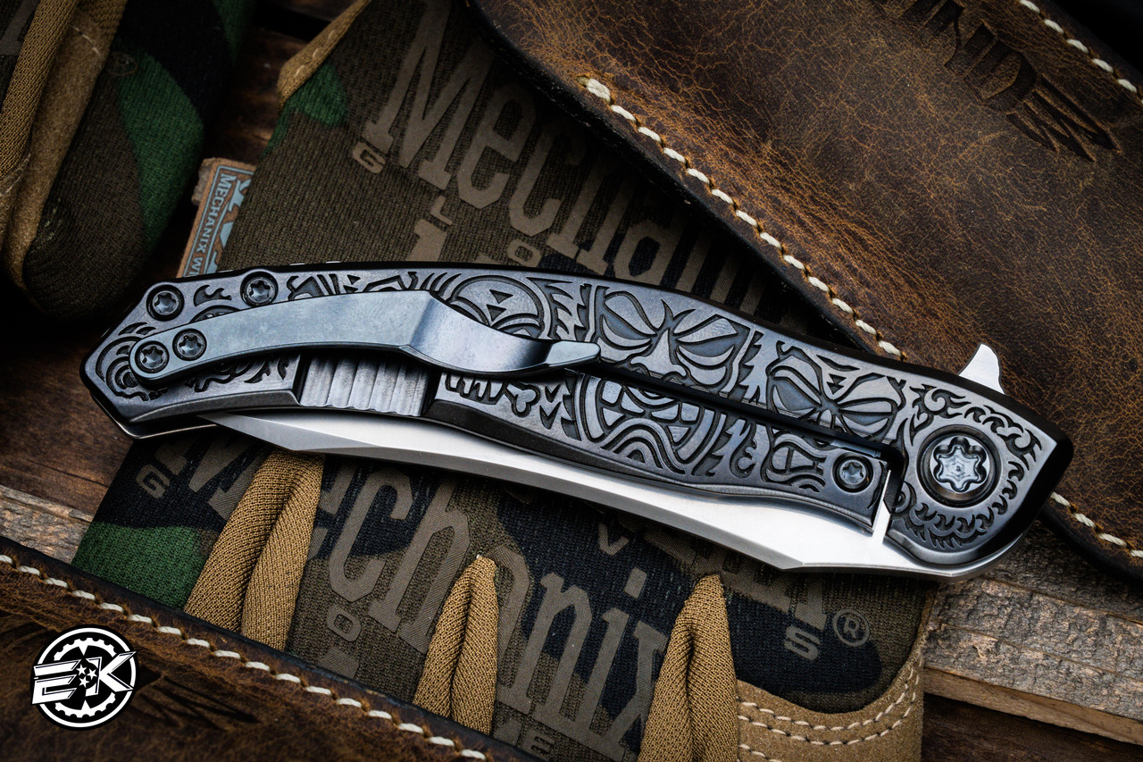 Mike Bond Knives Custom Huli Maka Black Hula Skull Tiki Titanium 3.75 ...