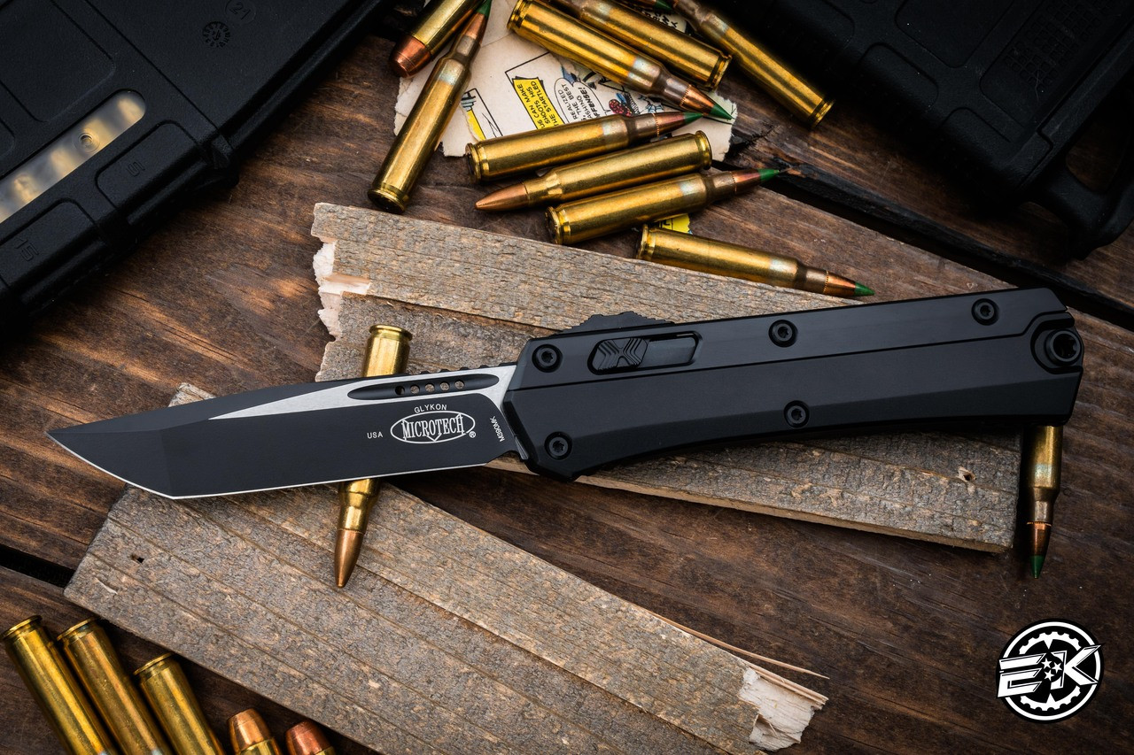 Microtech Glykon OTF Knife Aluminum/Titanium 3.75" Tanto Black 185-1T