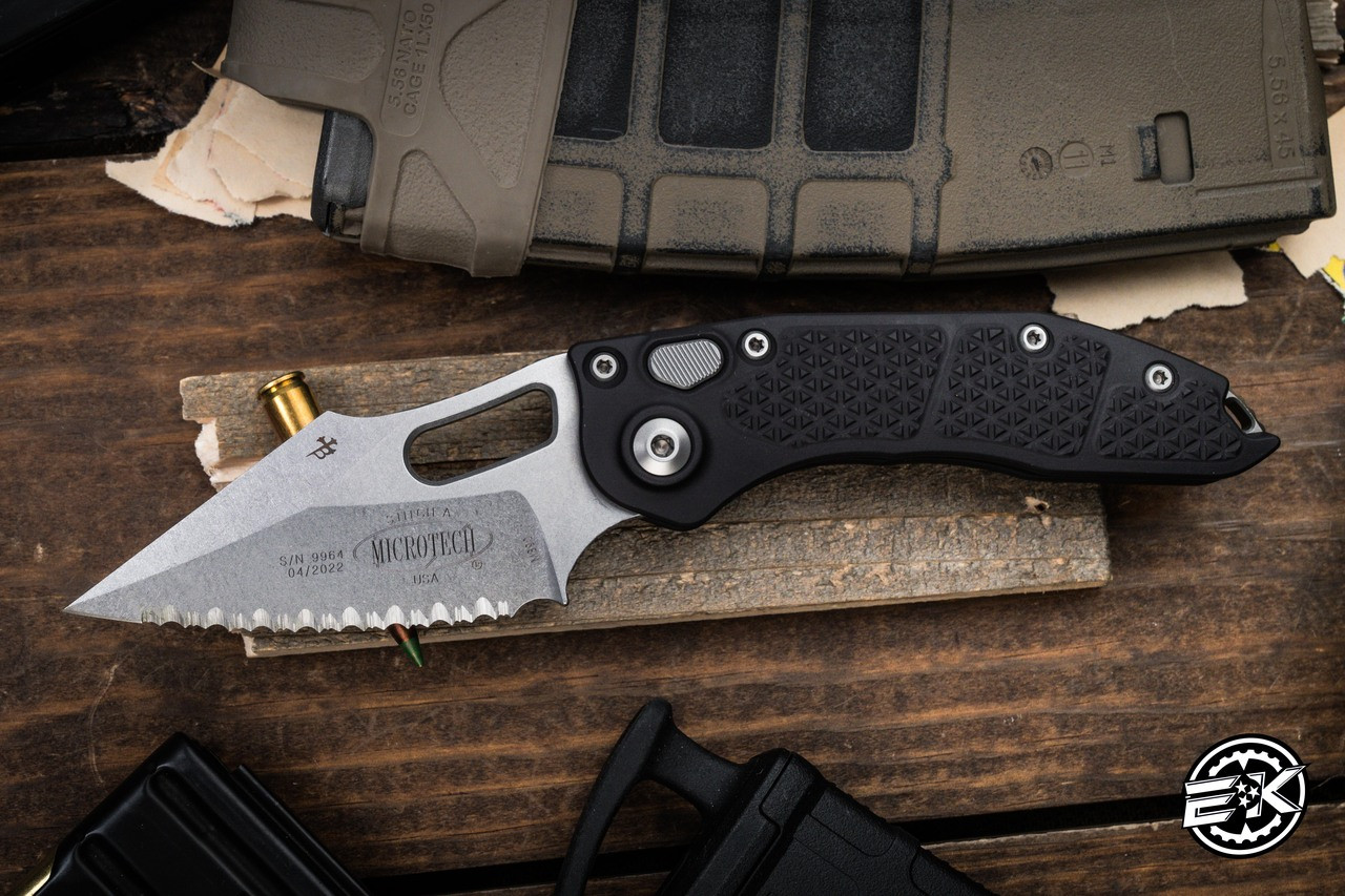Preowned-Microtech Stitch Automatic Folding Knife 3.75" Stonewash Full ...
