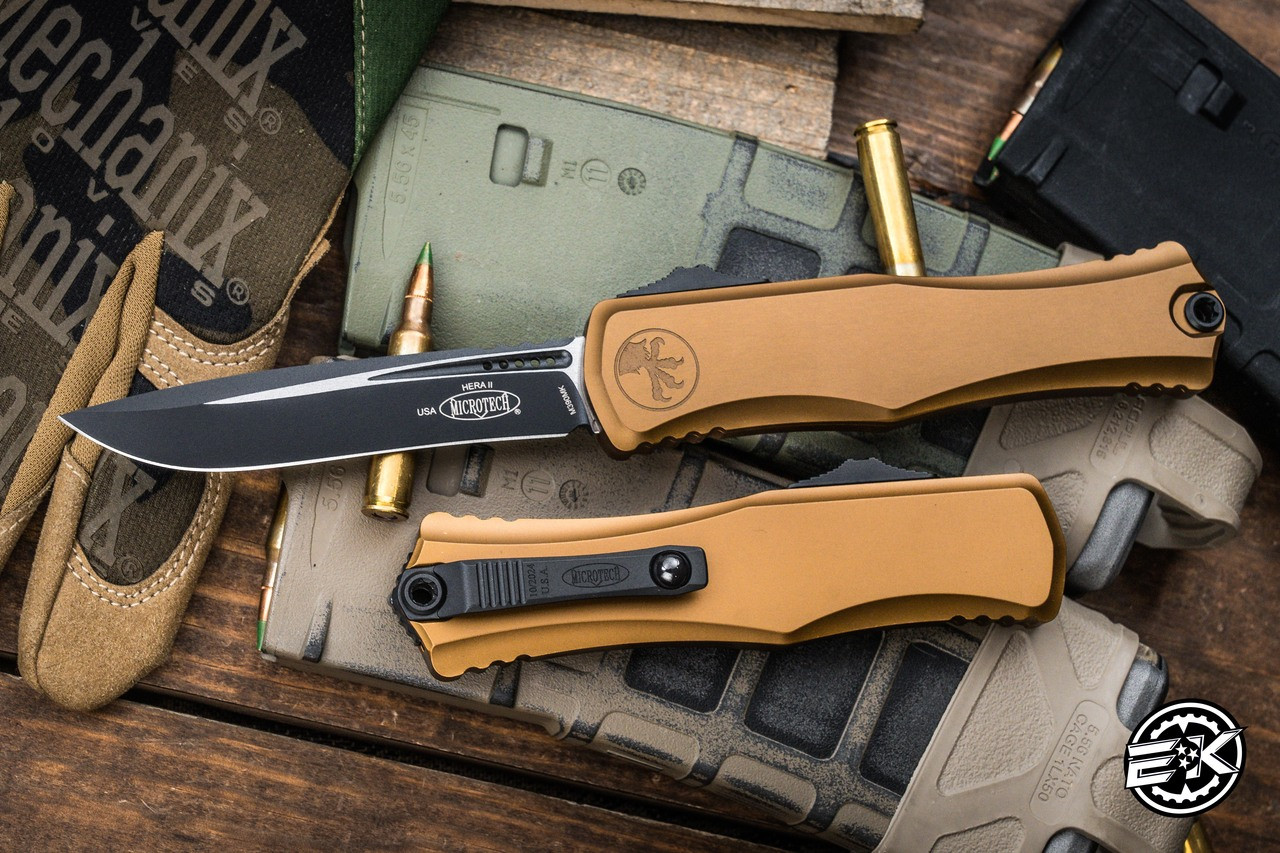 Microtech Hera Ii Recurve Otf Automatic Knife Tan Aluminum 4 M390
